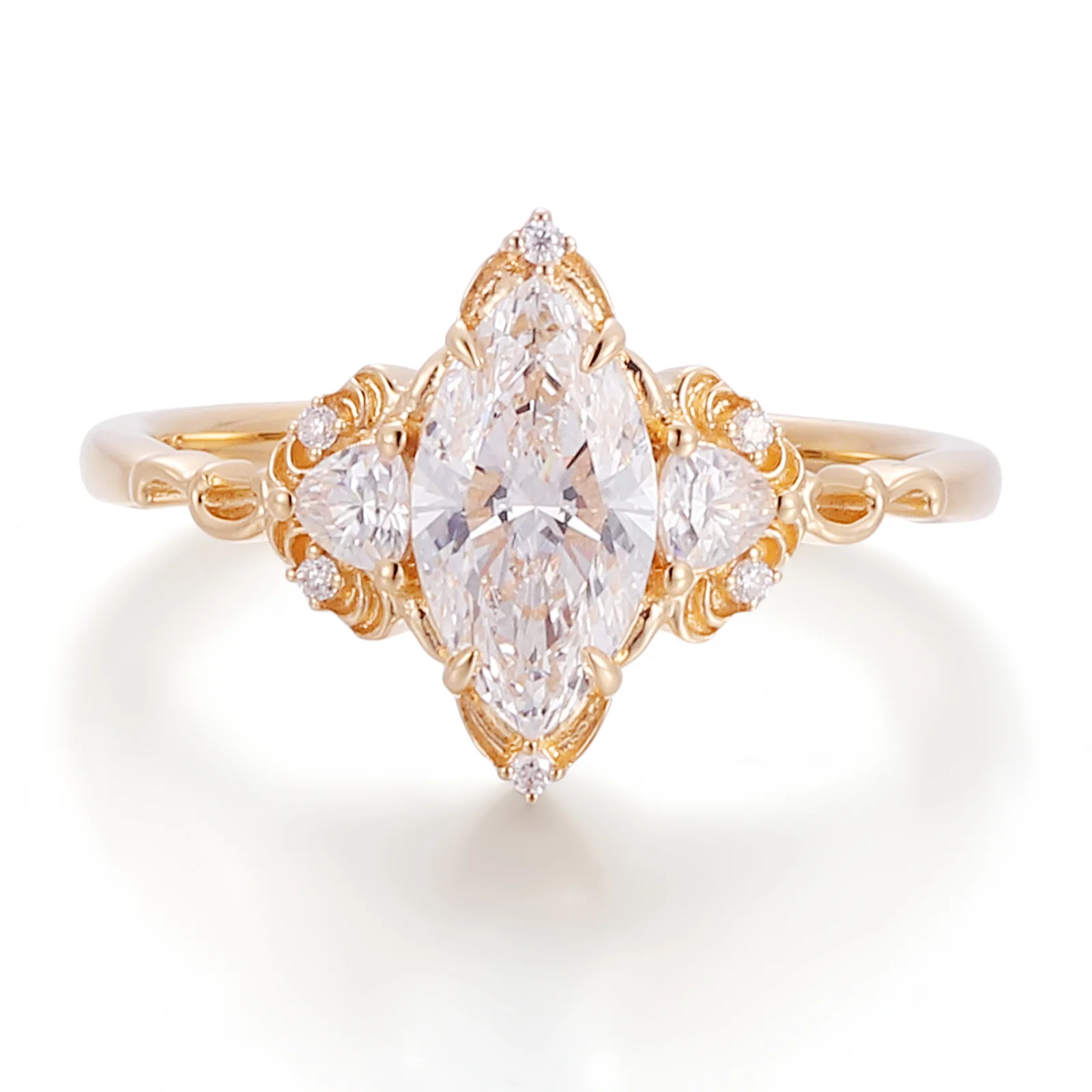 14K Gold Marquise Lab Grown Diamond Prong Seting Cluster Engagement ...