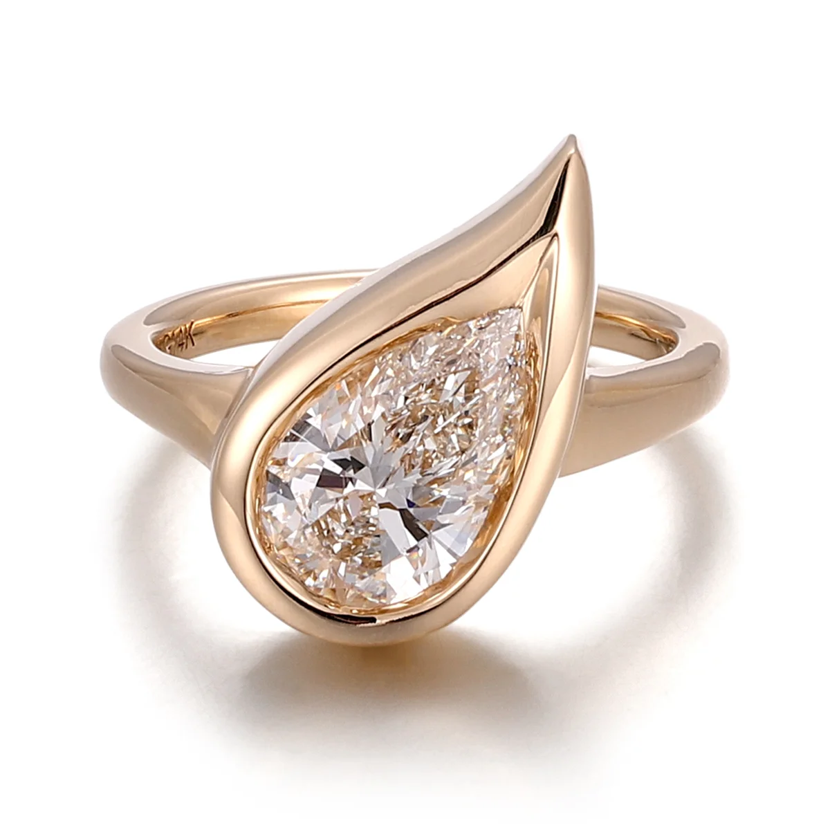 14K Gold Pear Lab Grown Diamond Bezel Solitaire Engagement Ring ...