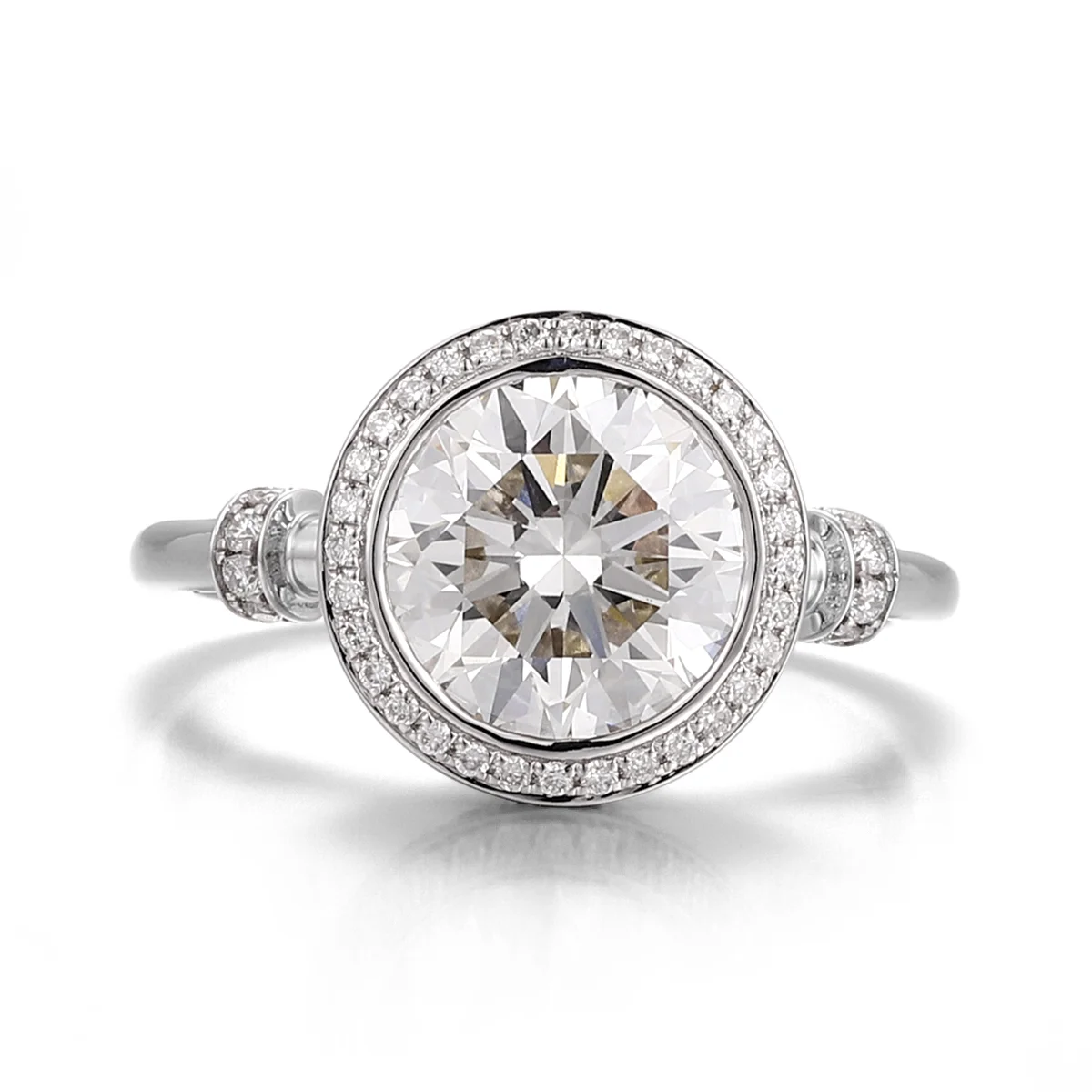 14K White Gold Round Lab Grown Diamond Bezel Halo Engagement Ring ...
